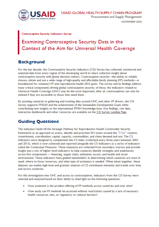Csi Uhc Technical Brief Usaid Global Health Supply Chain Program